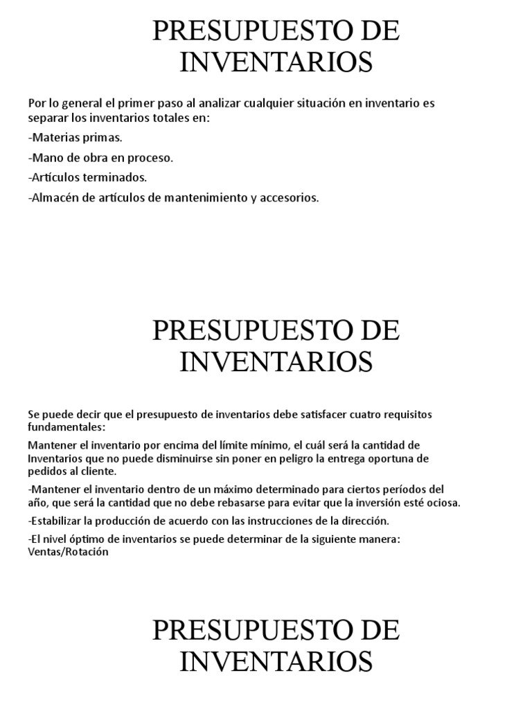 Presupuesto De Inventarios Y Ventas Pdf Presupuesto Inventario