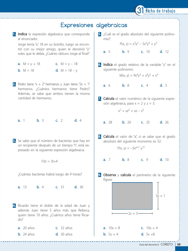 Guía de Expresiones Algebraicas | PDF | Álgebra | Álgebra abstracta