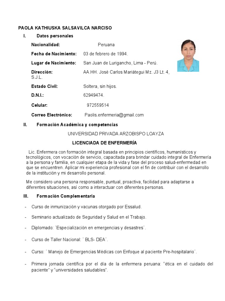CV Paola | PDF | Enfermería | Servicios públicos