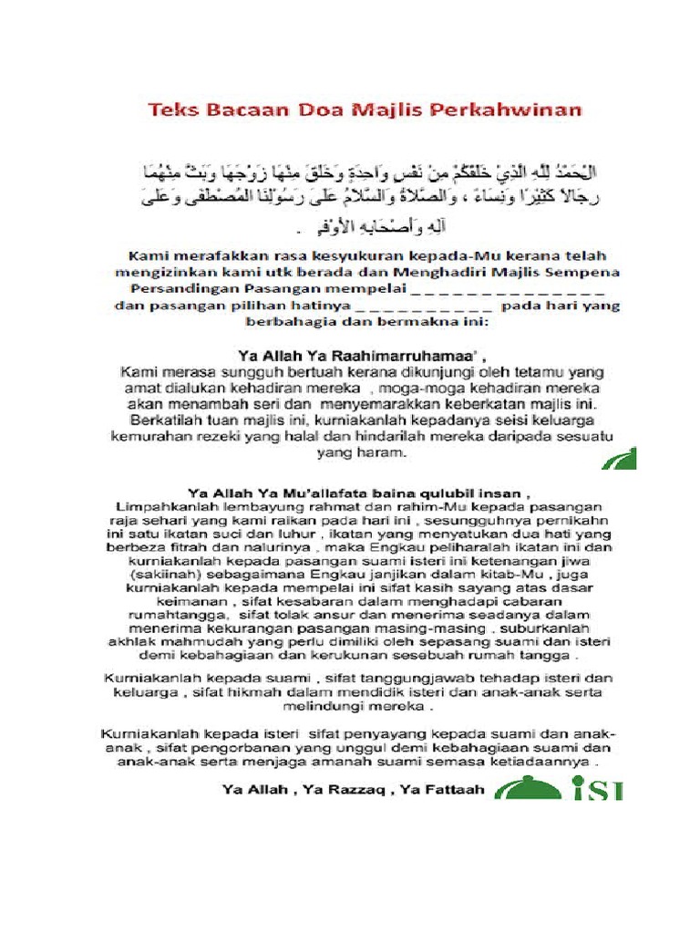 Doa Majlis Perkahwinan | PDF Doa Majlis Perkahwinan | PDF