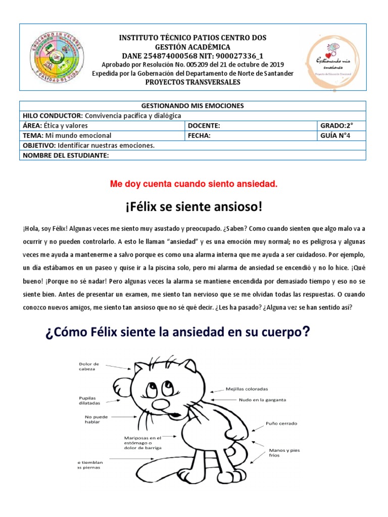 ¡Félix Se Siente Ansioso! | PDF | Ansiedad | Las emociones