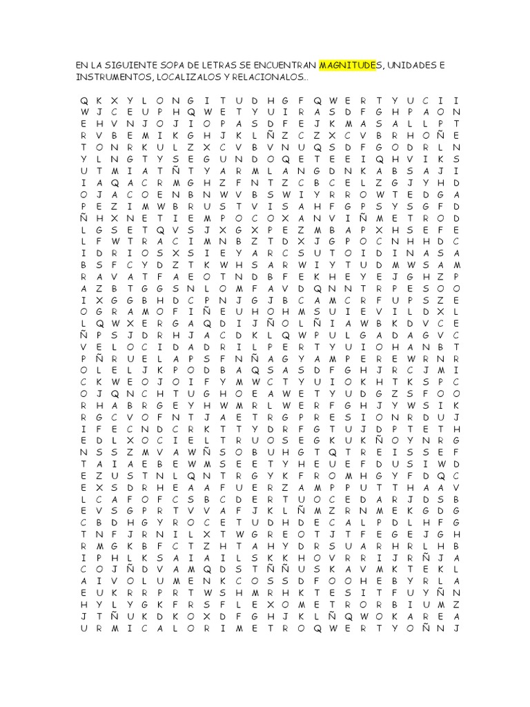 Sopa de Letras: Magnitudes y Unidades | PDF