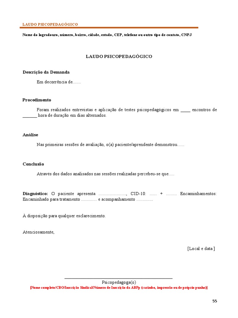 Modelo de Laudo Psicopedagógico | PDF