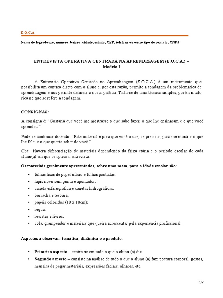 Modelos de EOCA | PDF | Aprendizado | Tempo