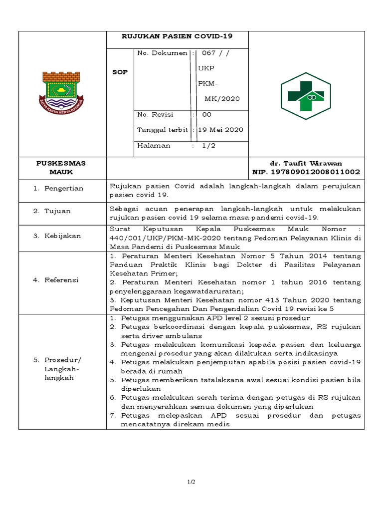 Sop Rujukan Pasien Covid 19 | PDF