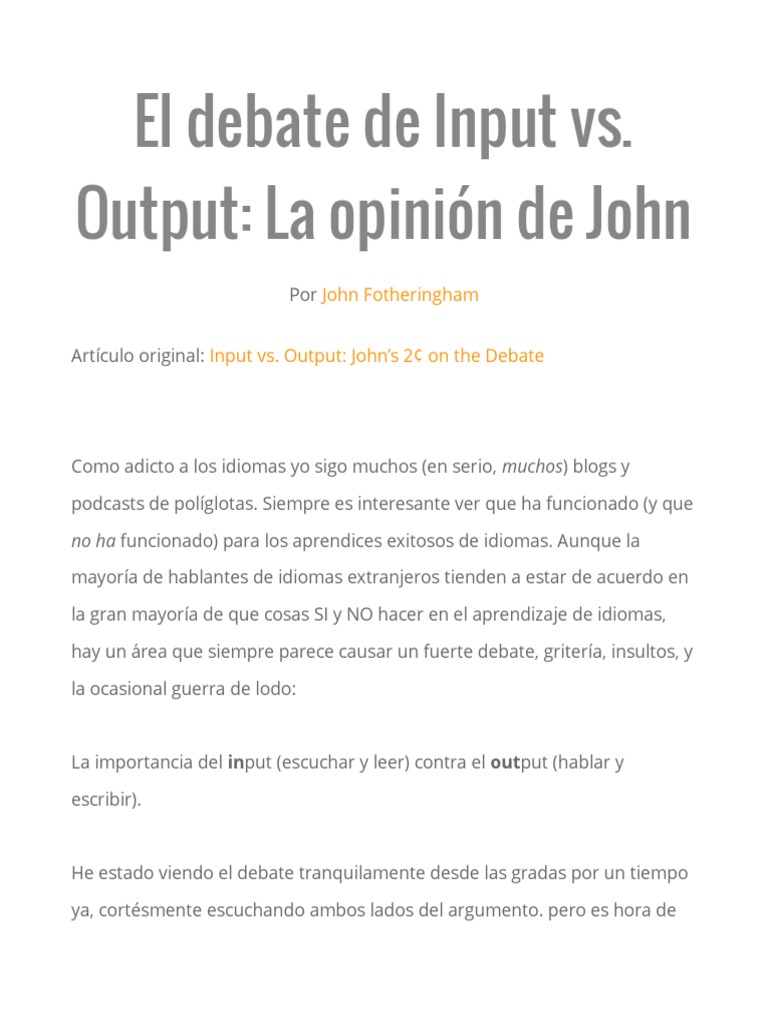 Input vs. Output en el Aprendizaje de Idiomas | PDF | Comunicación ...