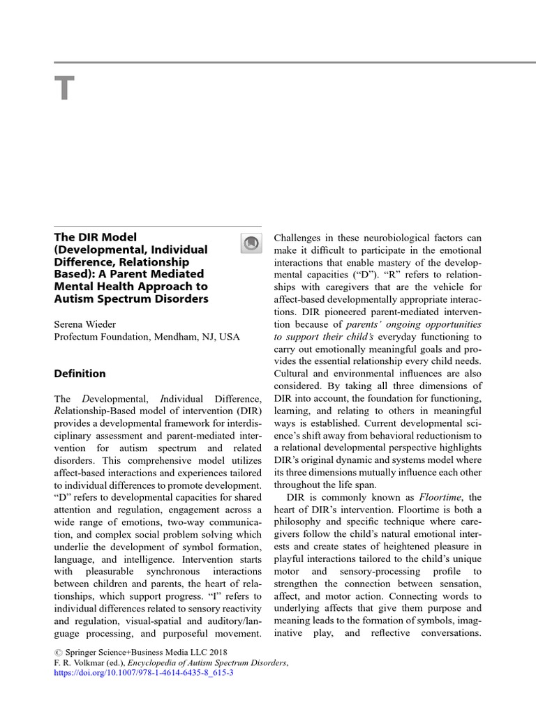 The DIR Model (Developmental, Individual Difference, Relationship Based) : A Parent Mediated ...