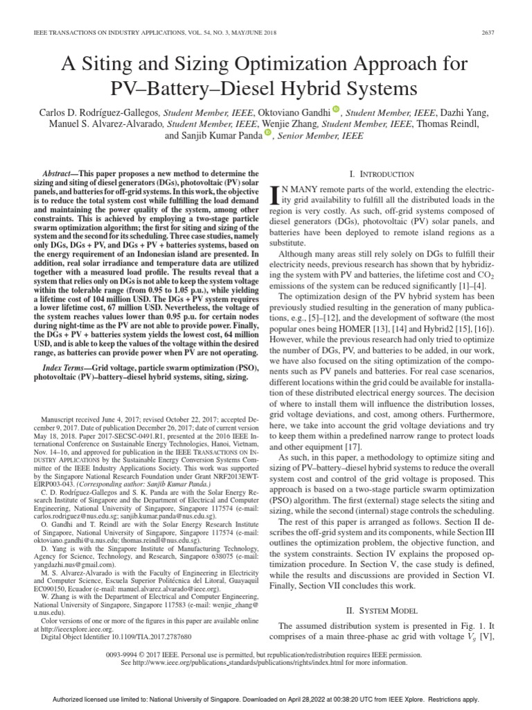 A Siting And Sizing Optimization Approach For Pvbatterydiesel Hybrid