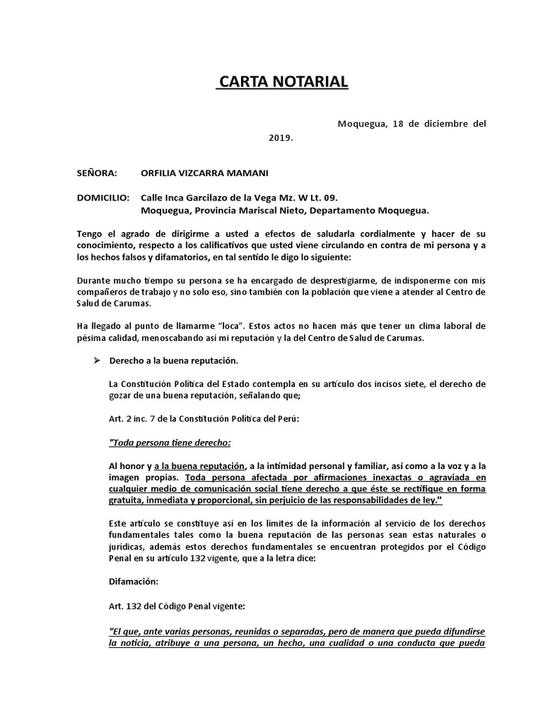 Carta Notarial - Carla Luque | PDF | Justicia | Crimen y violencia