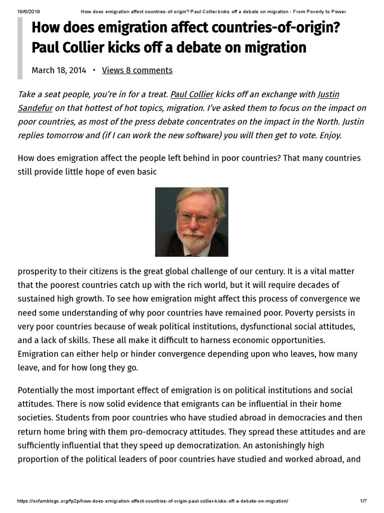 How Does Emigration Affect Countries-Of-Origin - Paul Collier Kicks Off ...