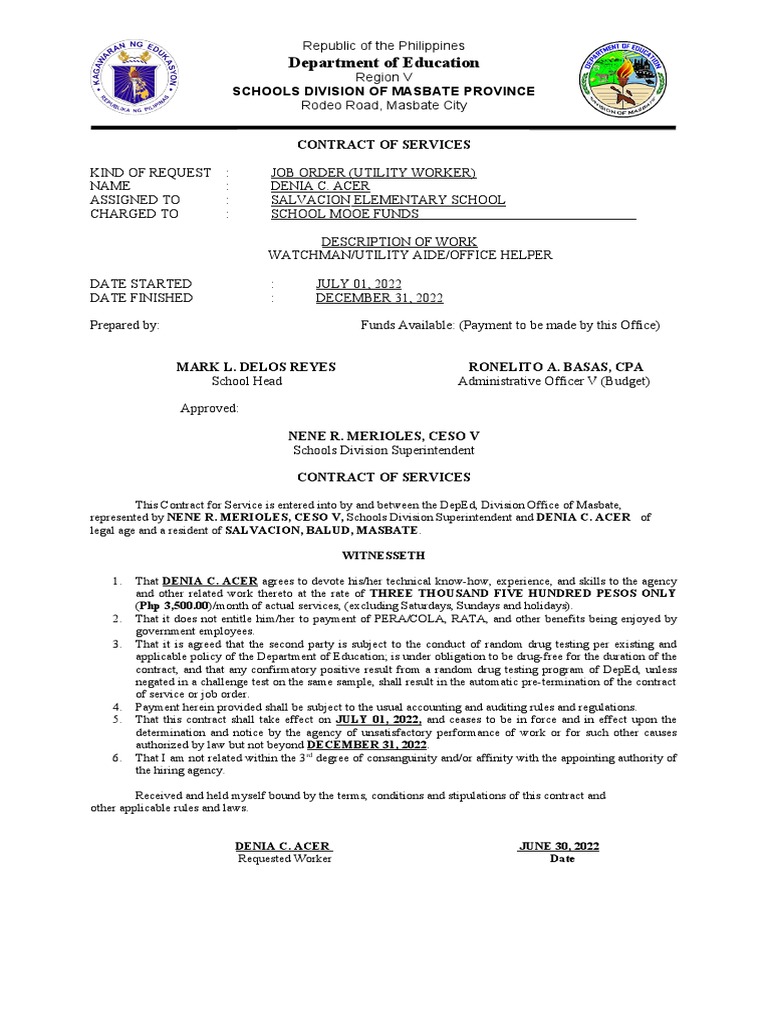 DepEd Masbate Job Order Contract | PDF | Justice | Crime & Violence