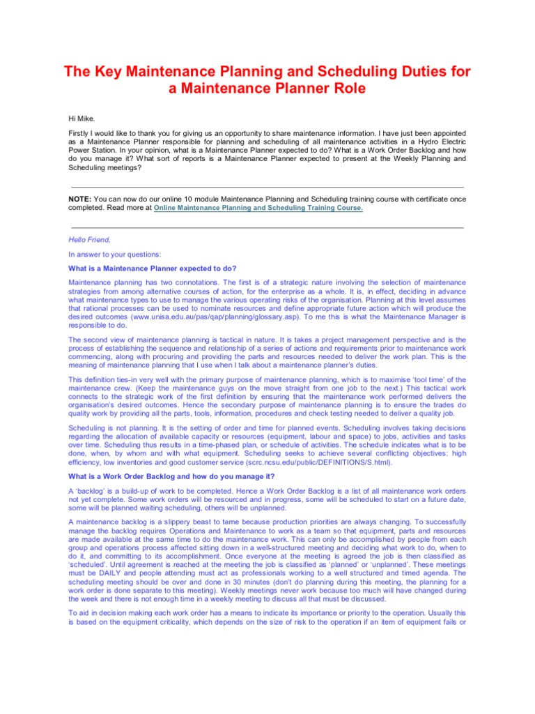 Maintenance Planner | PDF | Reliability Engineering | Scheduling (Computing)