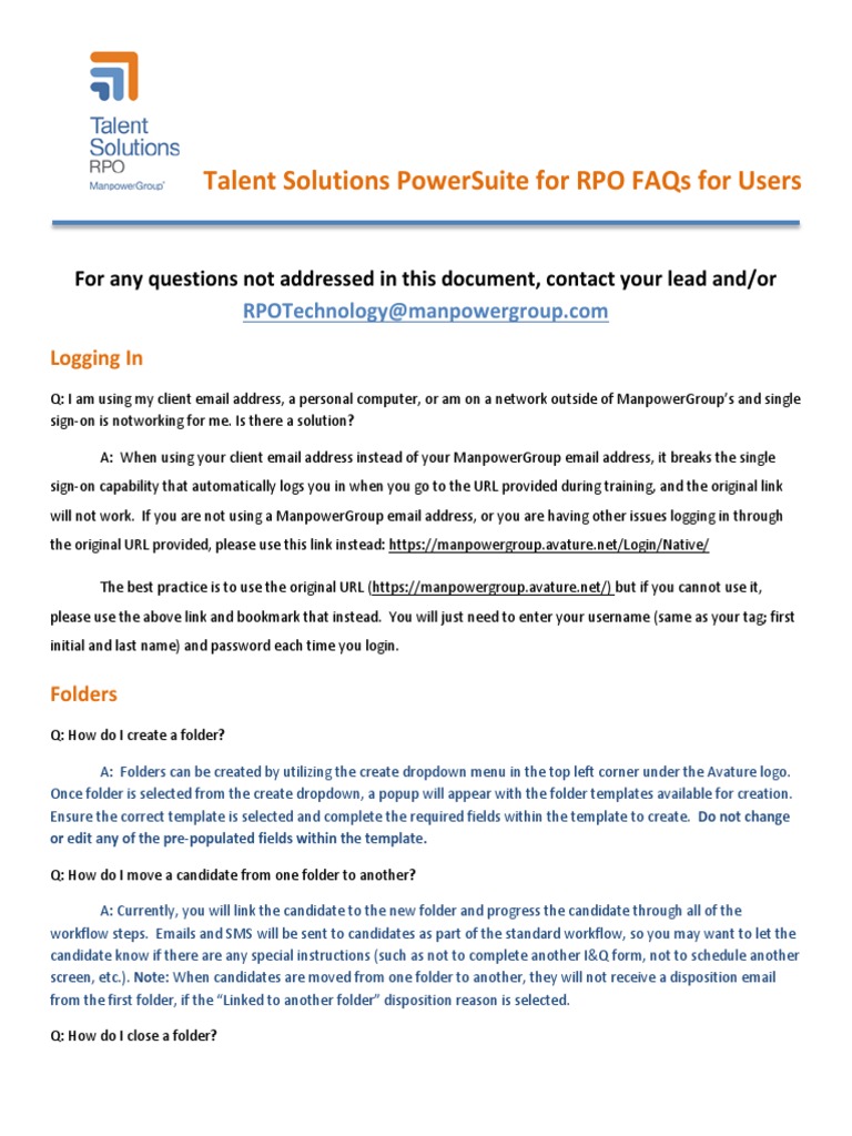 RPO PowerSuite User FAQs | PDF | Login | Computer File