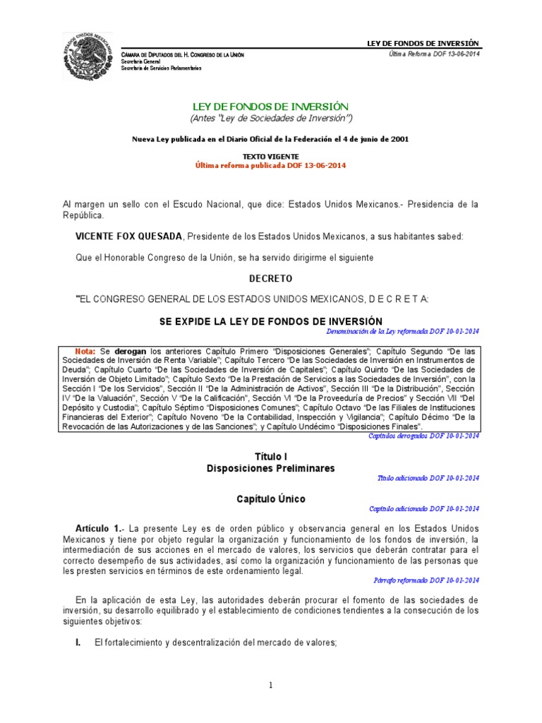 Ley de Fondos de Inversión | PDF | Compartir (Finanzas) | Sociedad de responsabilidad limitada