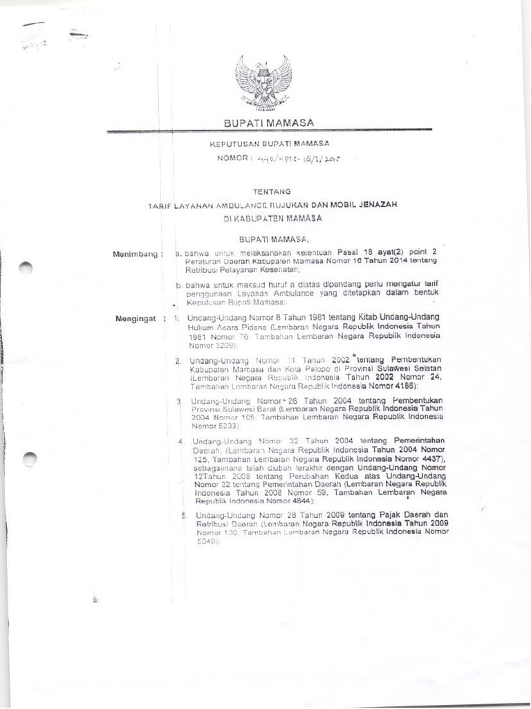 SK Tarif Ambulance Kab Mamasa | PDF