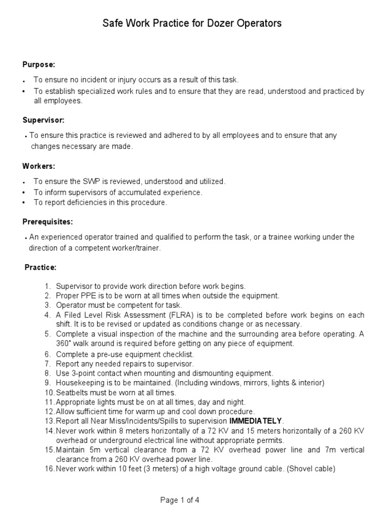 Dozer Operator Safe Work Practices | PDF | Electric Power Transmission ...