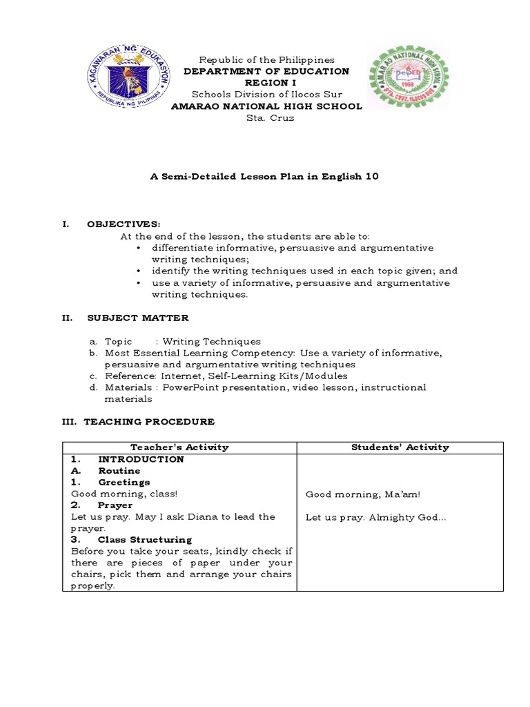 Detailed Lesson Plan in English 10 | PDF | Libraries | Persuasion