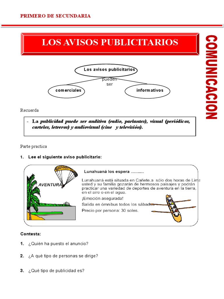 Los Avisos Publicitarios ACTIVIDAD | PDF