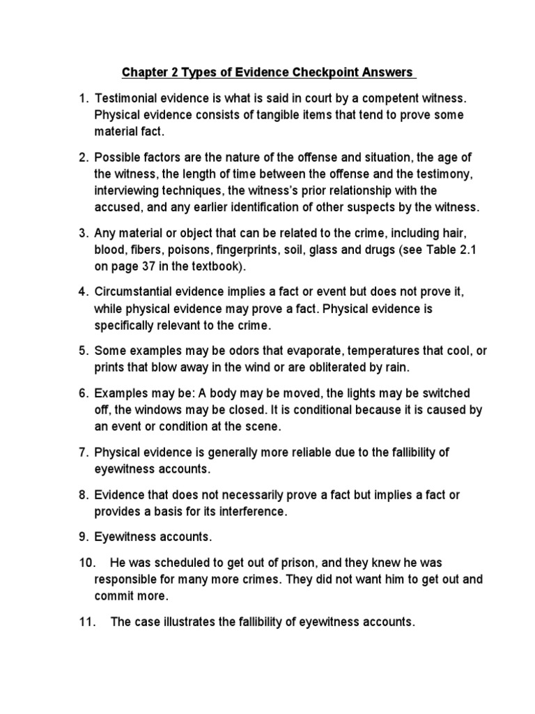 Chapter 2 Types of Evidence Checkpoint Answers | PDF | Witness | Crime ...