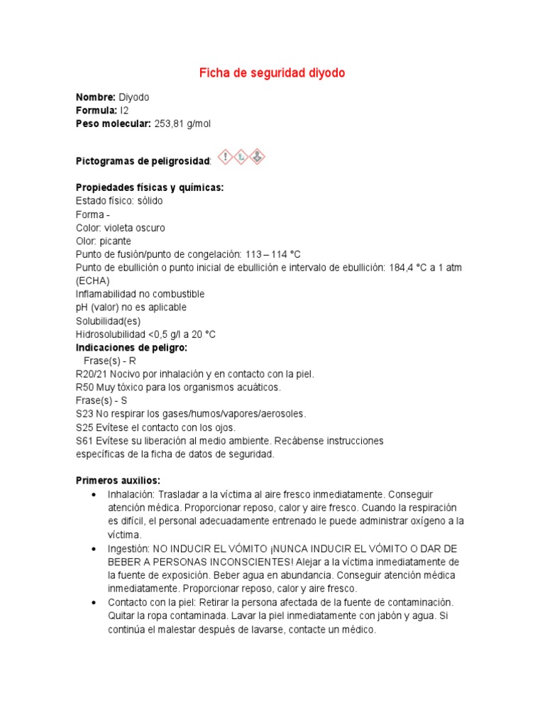 Ficha de Seguridad Diyodo | PDF | Agua | Química