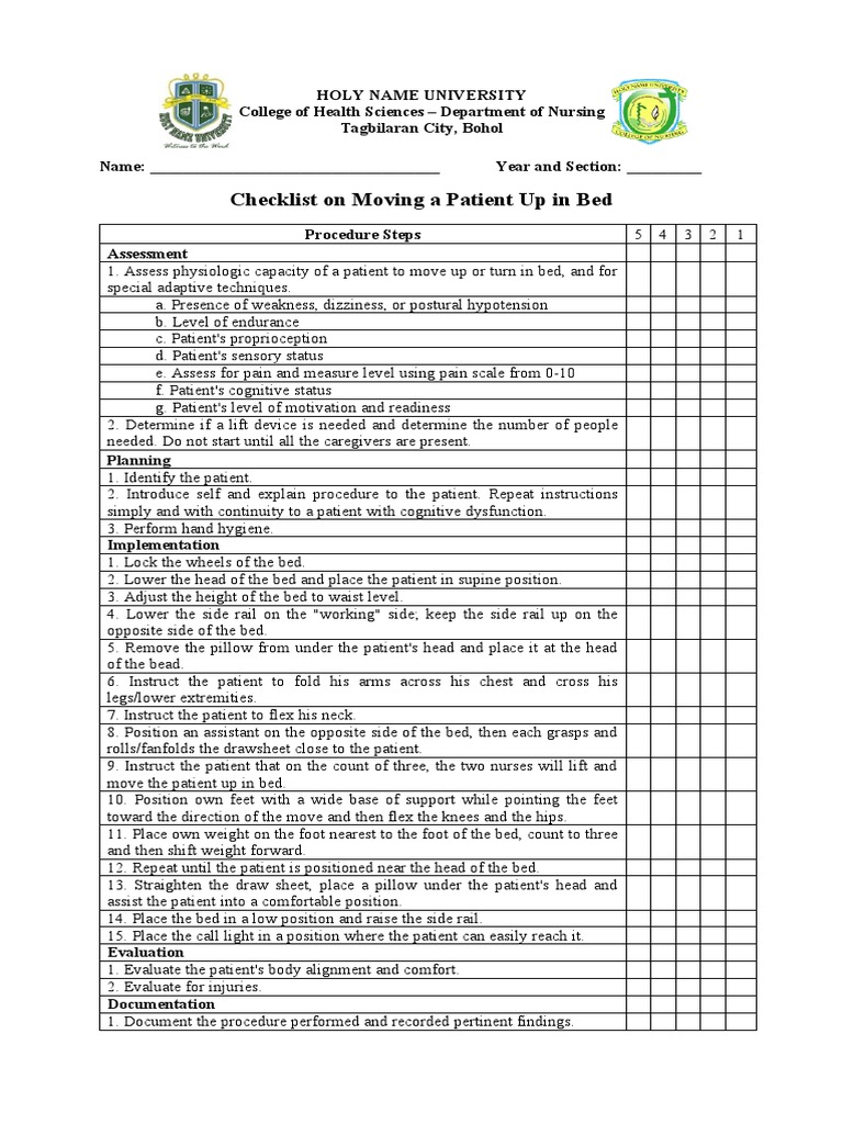 Moving A Patient in Bed Moving Up Logrolling and Turning To Sides | PDF ...