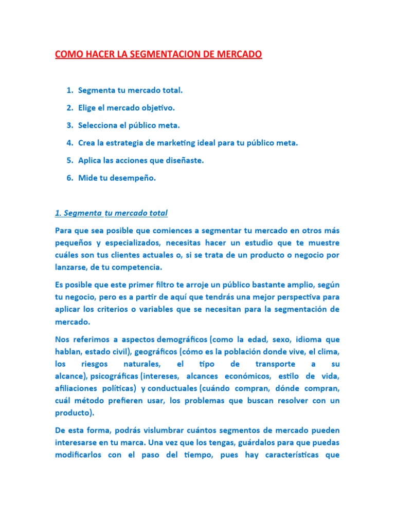 Como Hacer La Segmentacion de Mercado | PDF | Marketing | Mercado ... Como Hacer La Segmentacion de Mercado | PDF | Marketing | Mercado ...