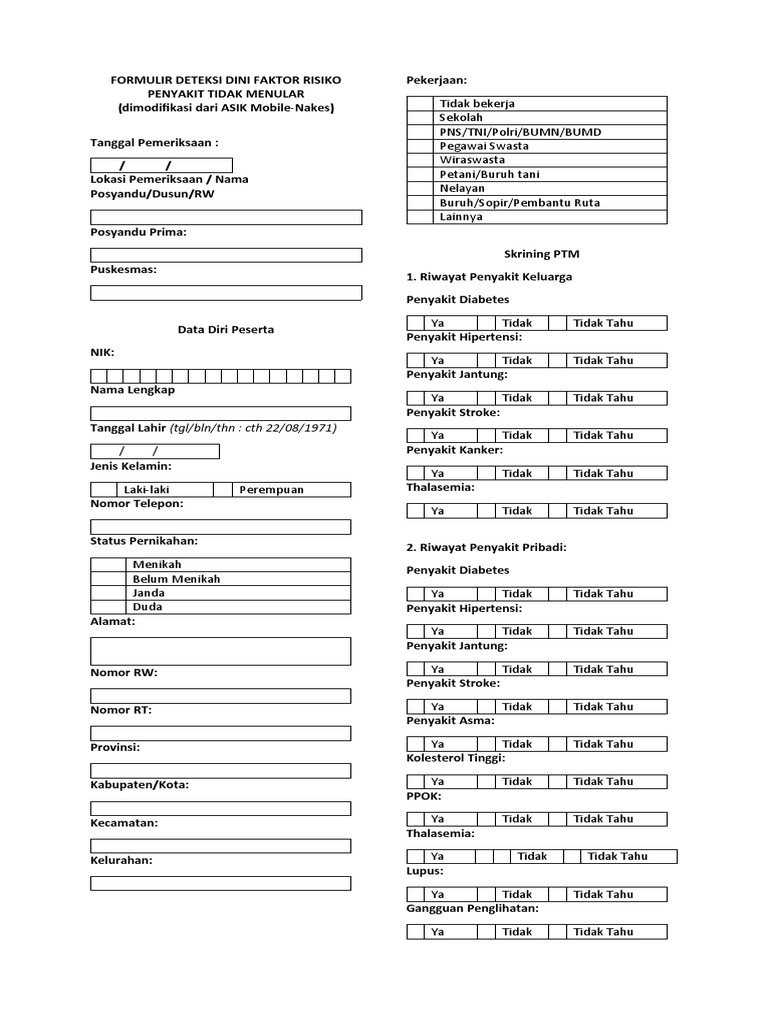 Formulir Pencatatan PTM - Nakes (Modif ASIK Mobile) | PDF