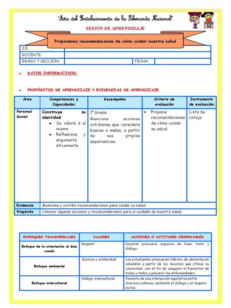 1° E7 S3 Sesion D1 PS Proponemos Recomendaciones para Cuidar La Salud | PDF | Evaluación ...