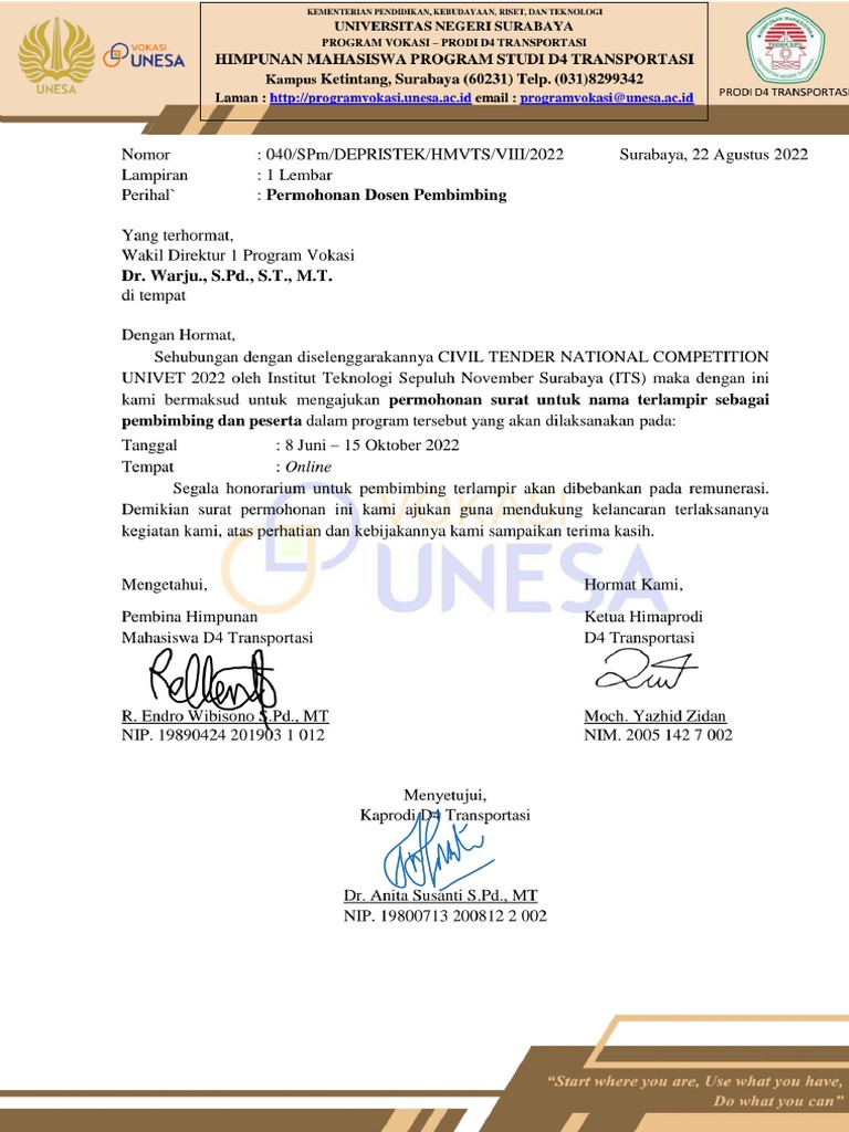 Surat Permohonan Dosen Pembimbing | PDF