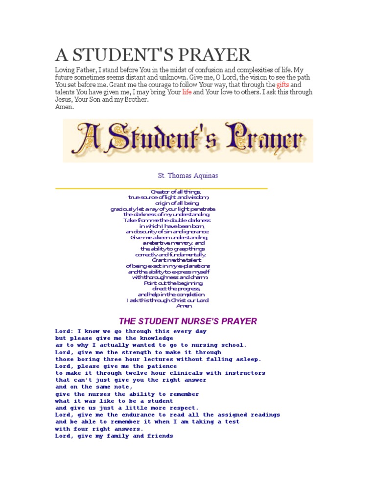 A Student Prayer | PDF | Prayer | Forgiveness