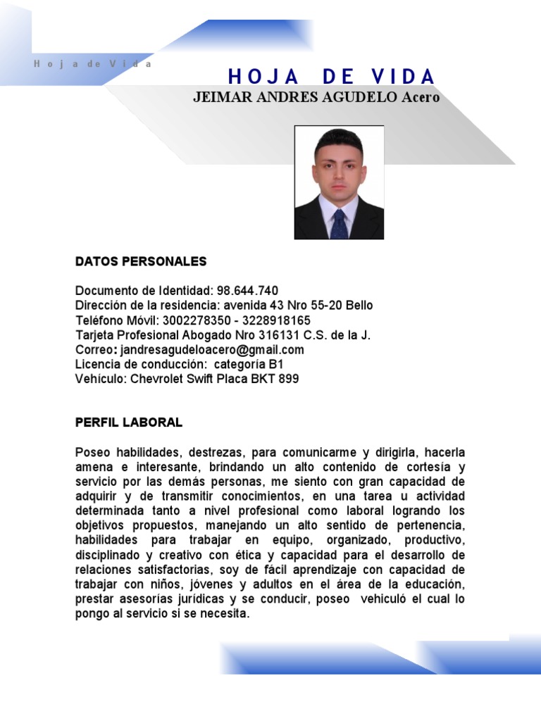 Hoja de Vida Profesional Jeimar Agudelo Nuevo Enviaseo | PDF | Centro ...