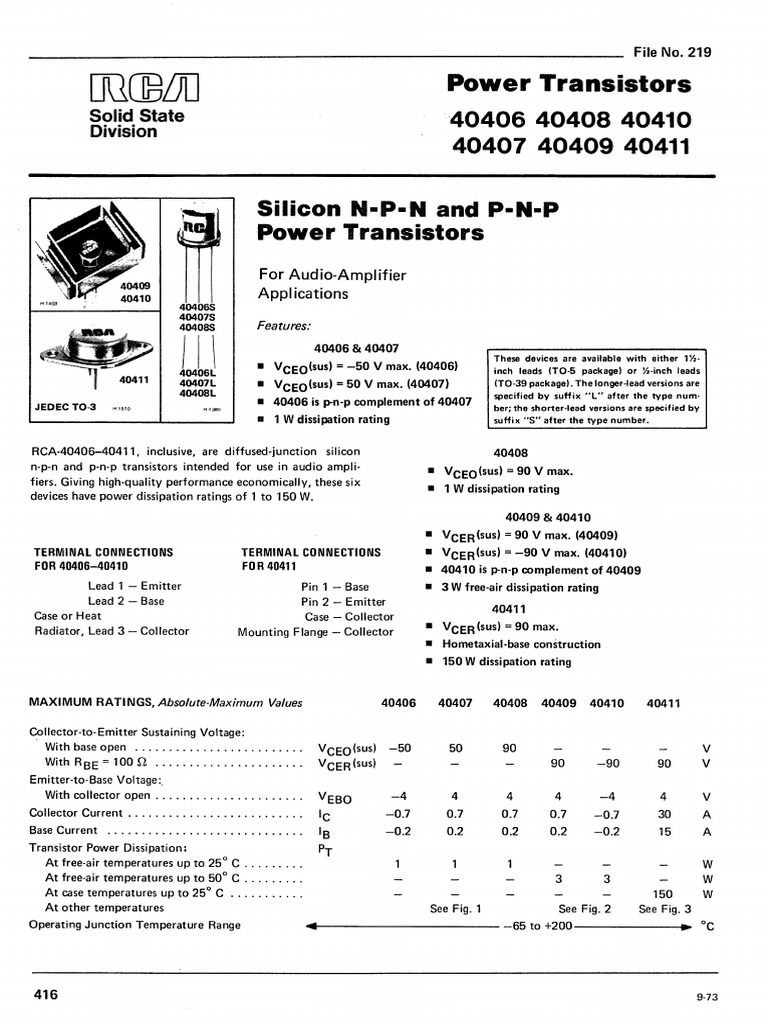 RCA-40406 Al 40411-TRANSISTORES | PDF | Transistor | Electrical Equipment