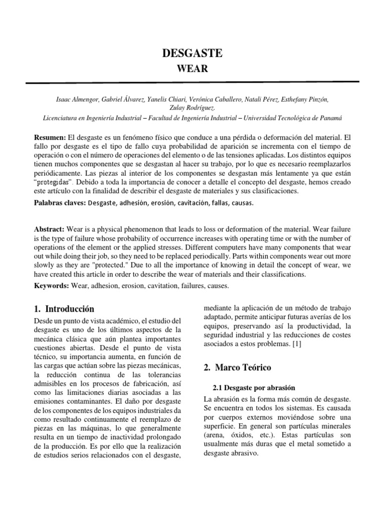 DESGASTE | PDF | Rodamiento (Mecánico) | Abrasivo