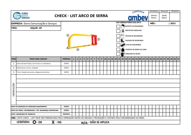 Check List Arco de Serra - Garra | PDF