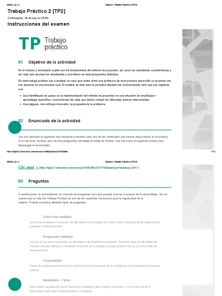 Examen - Trabajo Práctico 2 (TP2) - 1er Intento | PDF | Prueba (evaluación) | Evaluación