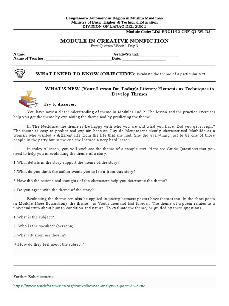 Module in Creative Nonfiction | PDF | Cognition | Cognitive Science