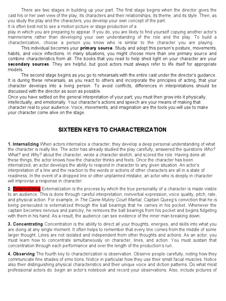 Intro To Acting - Sixteen Keys To Characterization | PDF | Feeling ...