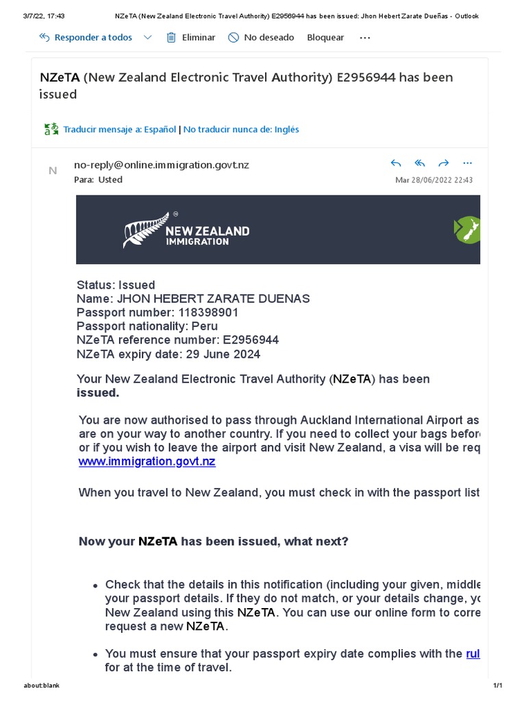 NZeTA (New Zealand Electronic Travel Authority) E2956944 Has Been ...