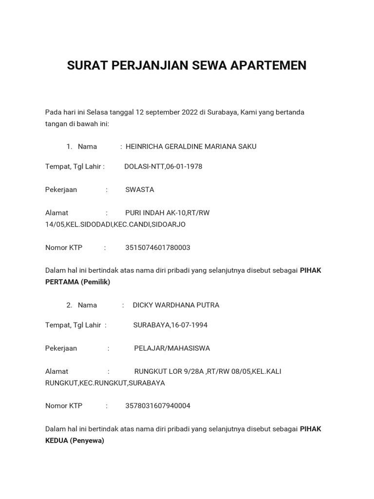 Surat Perjanjian Sewa Pdf