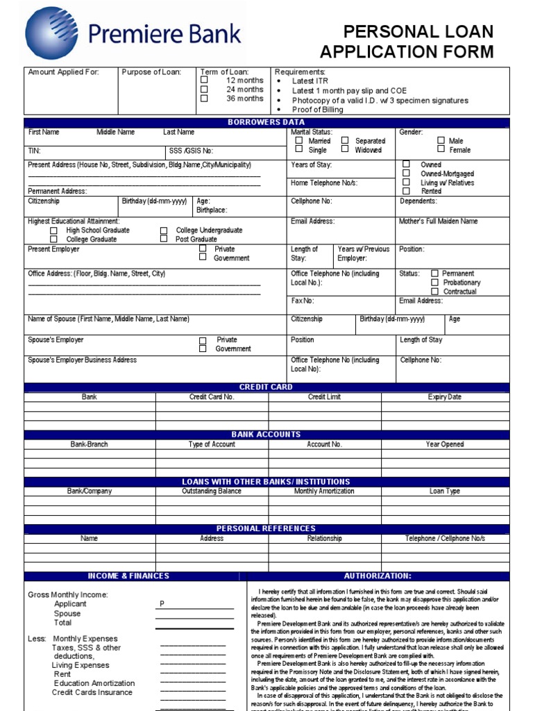 Personal Loan Application Form | PDF | Loans | Credit Bureau