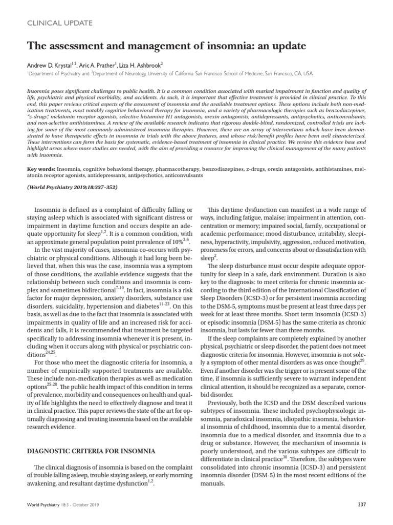 The Assessment and Management of Insomnia An Update | PDF | Insomnia ...