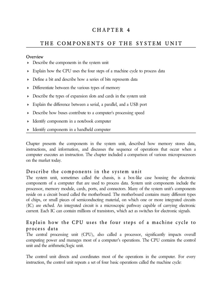 Chapter 4 Component of The System Unit | PDF | Central Processing Unit | Random Access Memory