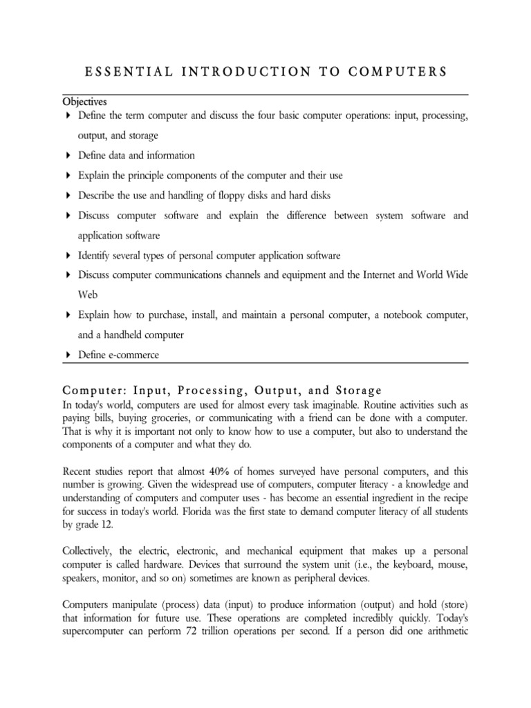 Essential Introduction To Computers | PDF | Floppy Disk | Hard Disk Drive