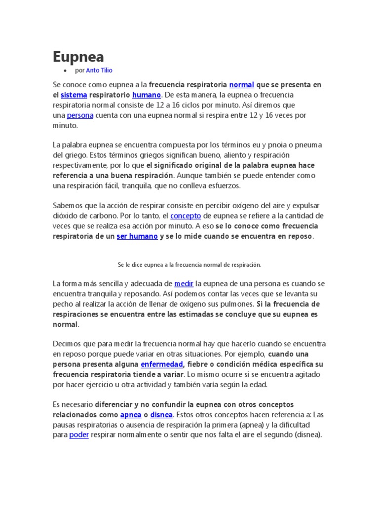 Eupnea | PDF | Respiración | Medicina