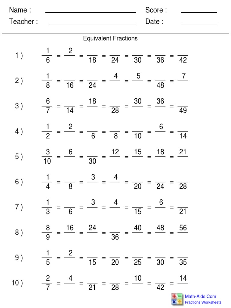 Equivalent Fractions | PDF