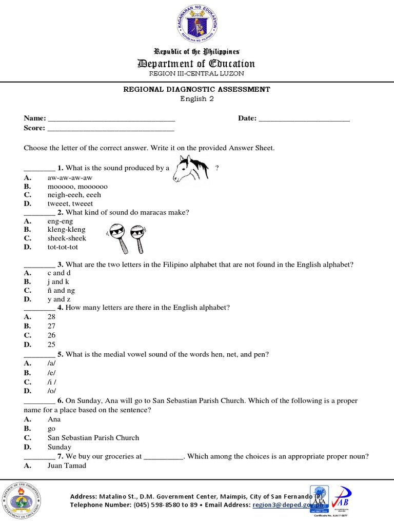 Grade 2 English Diagnostic Test | PDF | English Language | Book Design