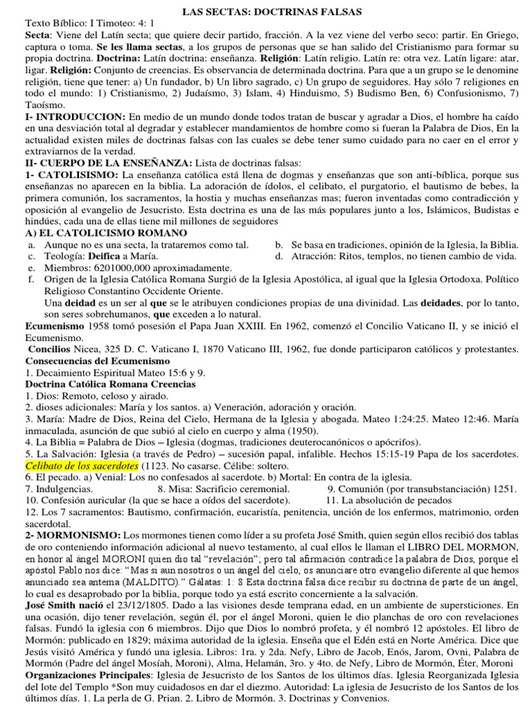 Las Sectas Pdf Iglesia Católica Jesús