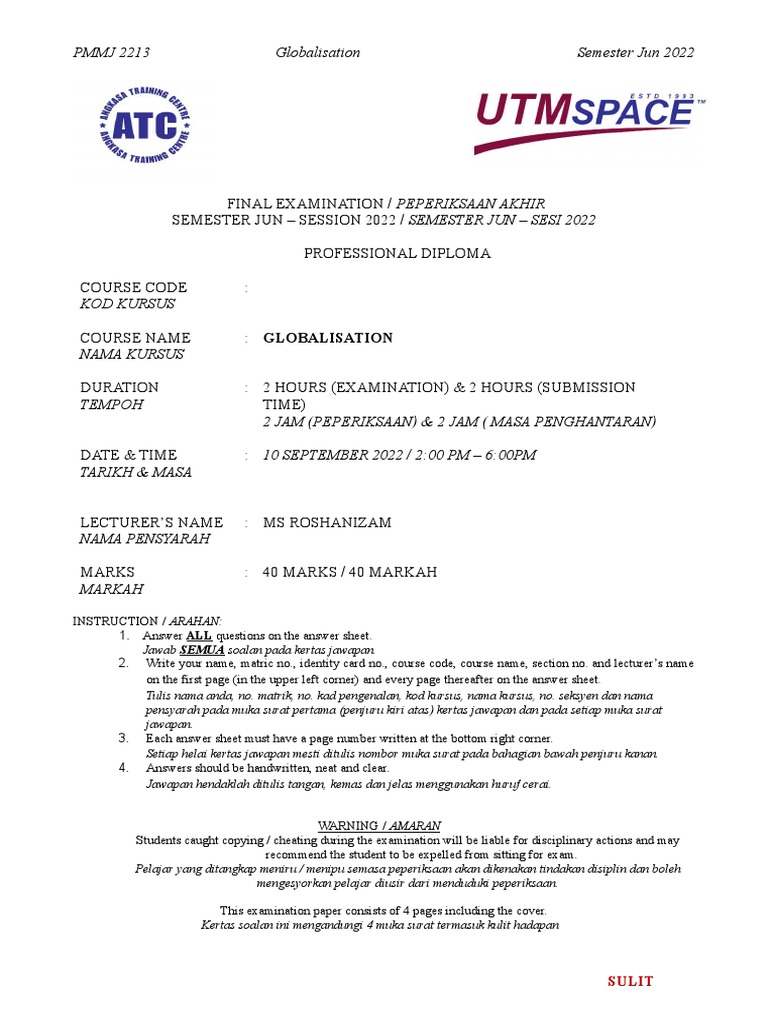 Asbini Sitharam - Globalisation Final Exam - Question | PDF | Economies | Business Process