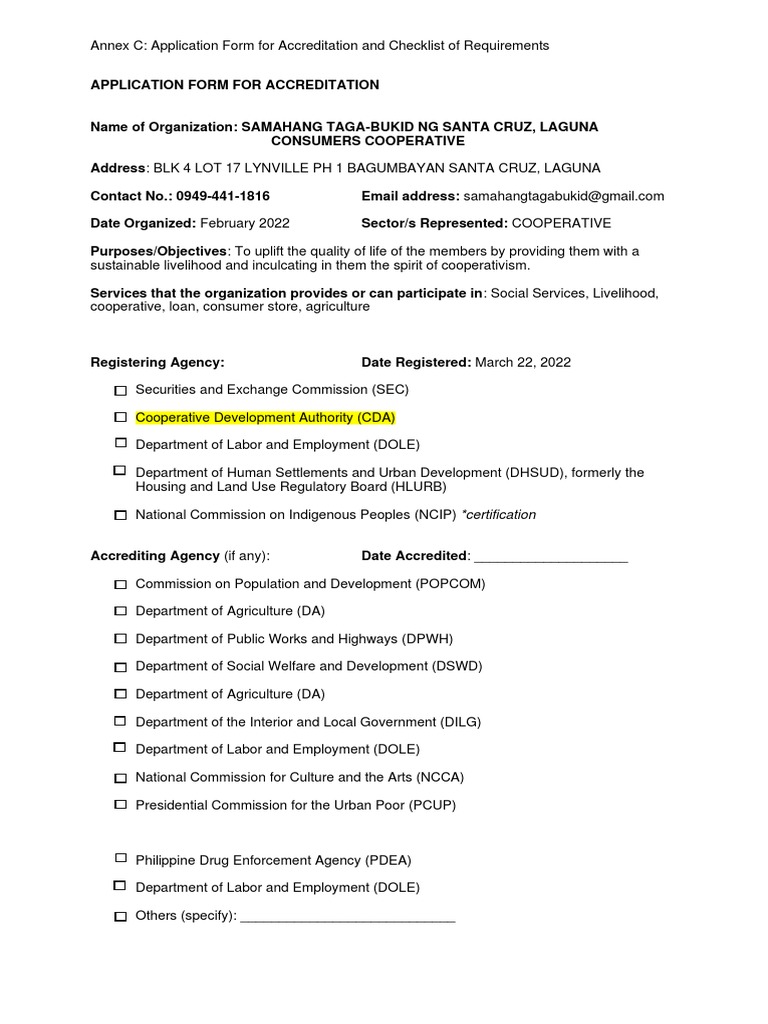 Annex C Application Form and Checklist of Requirements | PDF | Economies