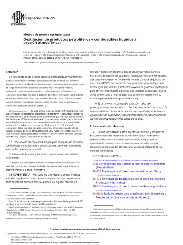 ASTM D86-15 DISTILLATION OF PETROLEUM PRODUCTS (1) .En - Es | PDF ...